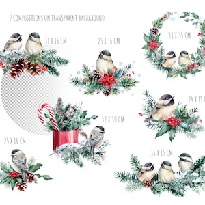 Chickadee Watercolor Clipart, Happy New Year, Bird Clip Art, Christmas Clipart, Watercolour Clip ...