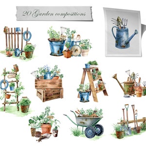 Watercolor Gardening Clipart, Rustic Farmhouse Clip Art, Spring Garden ...