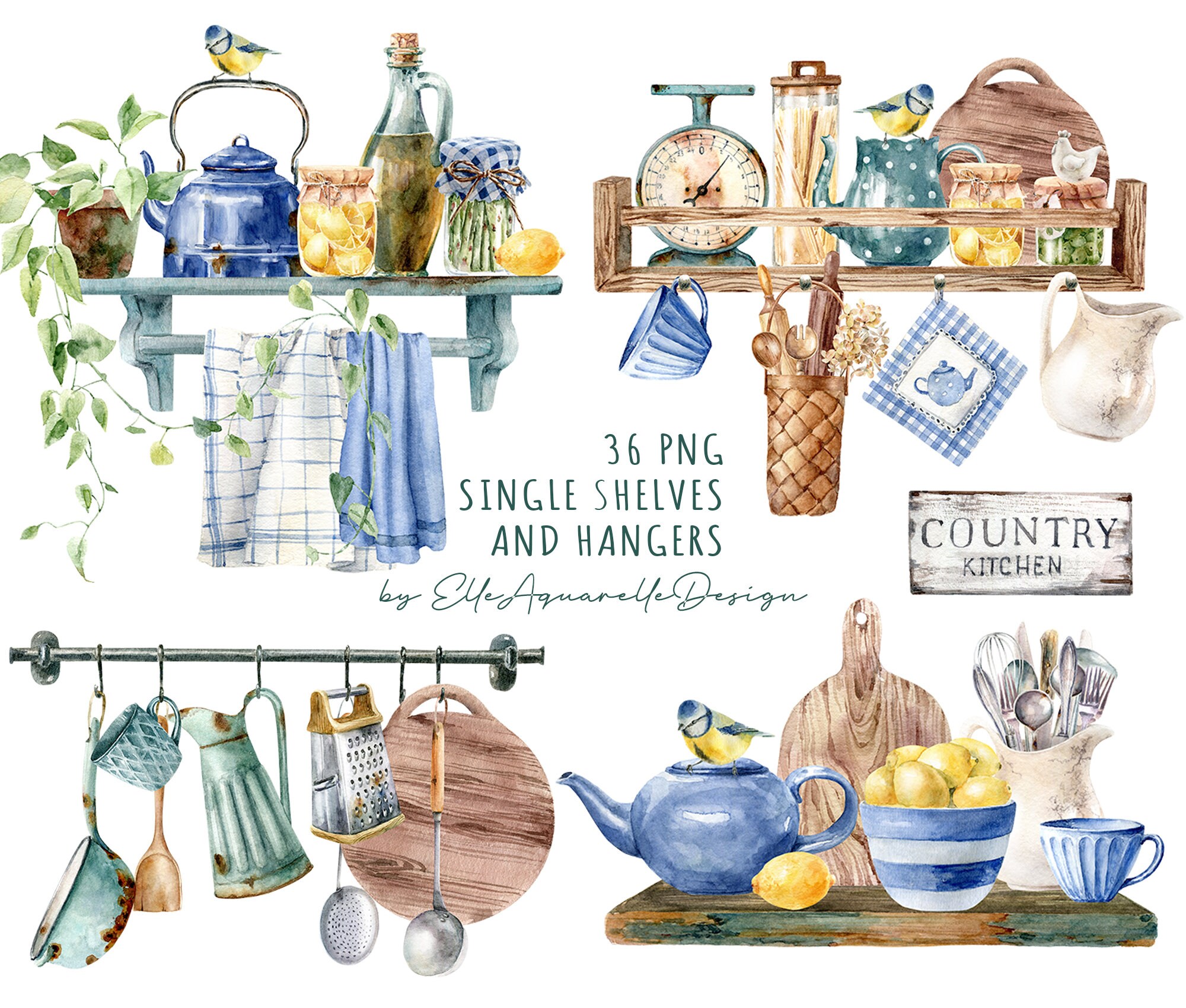 Watercolor Kitchen Clipart Kitchenware Clipart Kitchen - Etsy