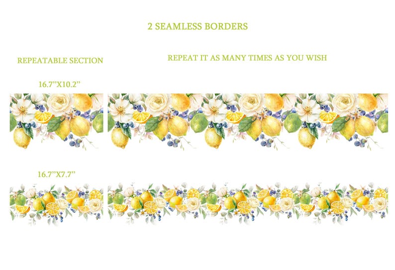 Watercolor Lemon Border Clipart, Lemons Seamless Garland, Digital ...