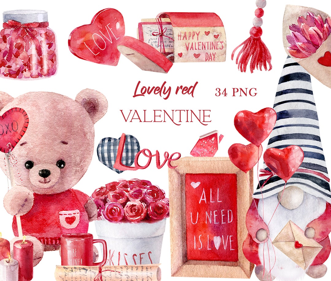 Valentine Day Watercolor Clipart, Valentines Png, Teddy Bear ...