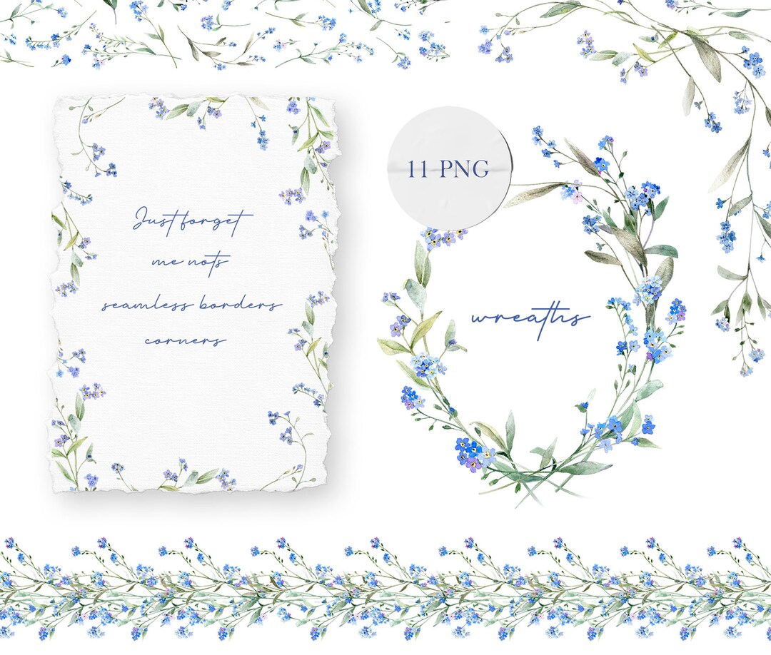 Forget Me Not Clipart, Forget Me Not Png, Watercolor Floral Border ...
