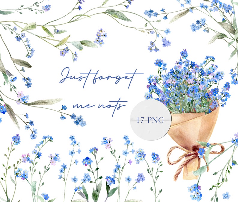 Forget Me Not Watercolor Clipart Blue Flowers Png Wedding - Etsy