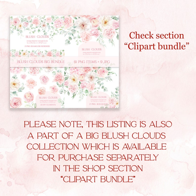 Watercolor Pink Flower Clipart, Floral Clipart, Blush Pink Roses ...