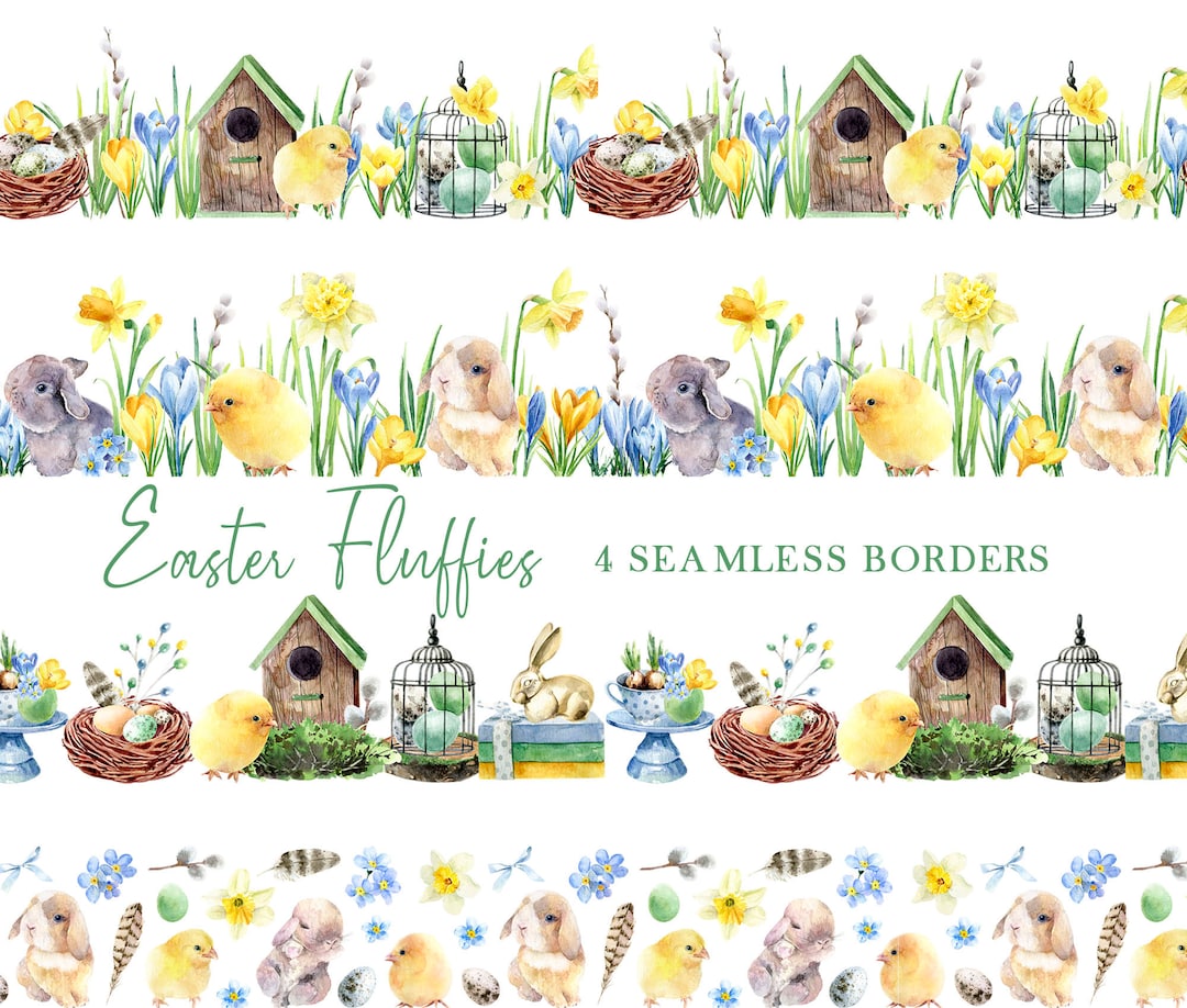 Easter Png, Spring Clipart, Easter Bunny, Seamless Border Png, Seamless ...