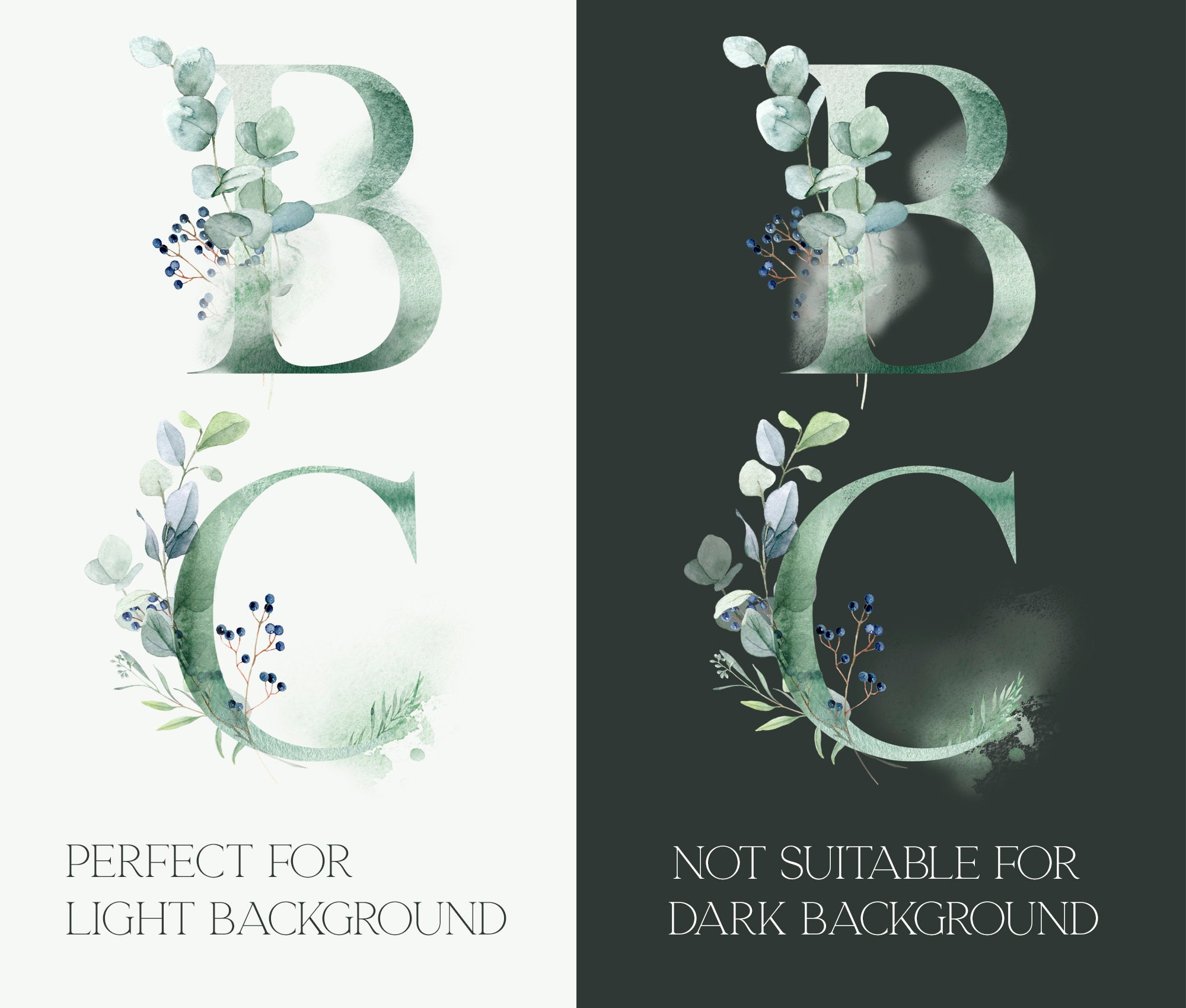 Watercolor Greenery Alphabet and Numbers Botanical Alphabet - Etsy