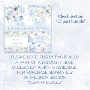 Watercolor Floral Border, Dusty Blue Floral Clipart, Watercolor Flowers ...