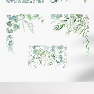 Watercolor Greenery Border Clipart, Eucalyptus Border, Greenery Clipart ...