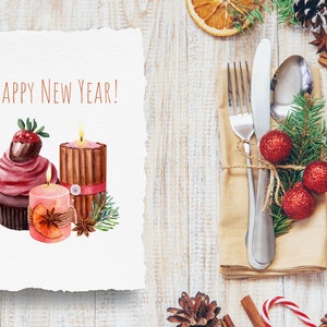 Hand-painted Watercolor Christmas & New Year Clipart | DIY Holiday Card ...