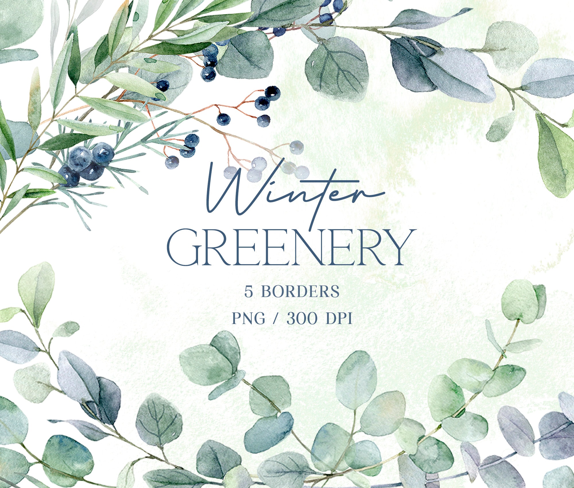 Watercolor Greenery Border Clipart Eucalyptus Border - Etsy