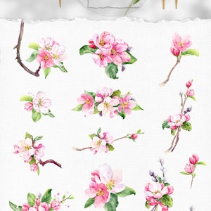 Spring Flowers Clipart, Apple Blossom Clip Art, Watercolor Floral ...