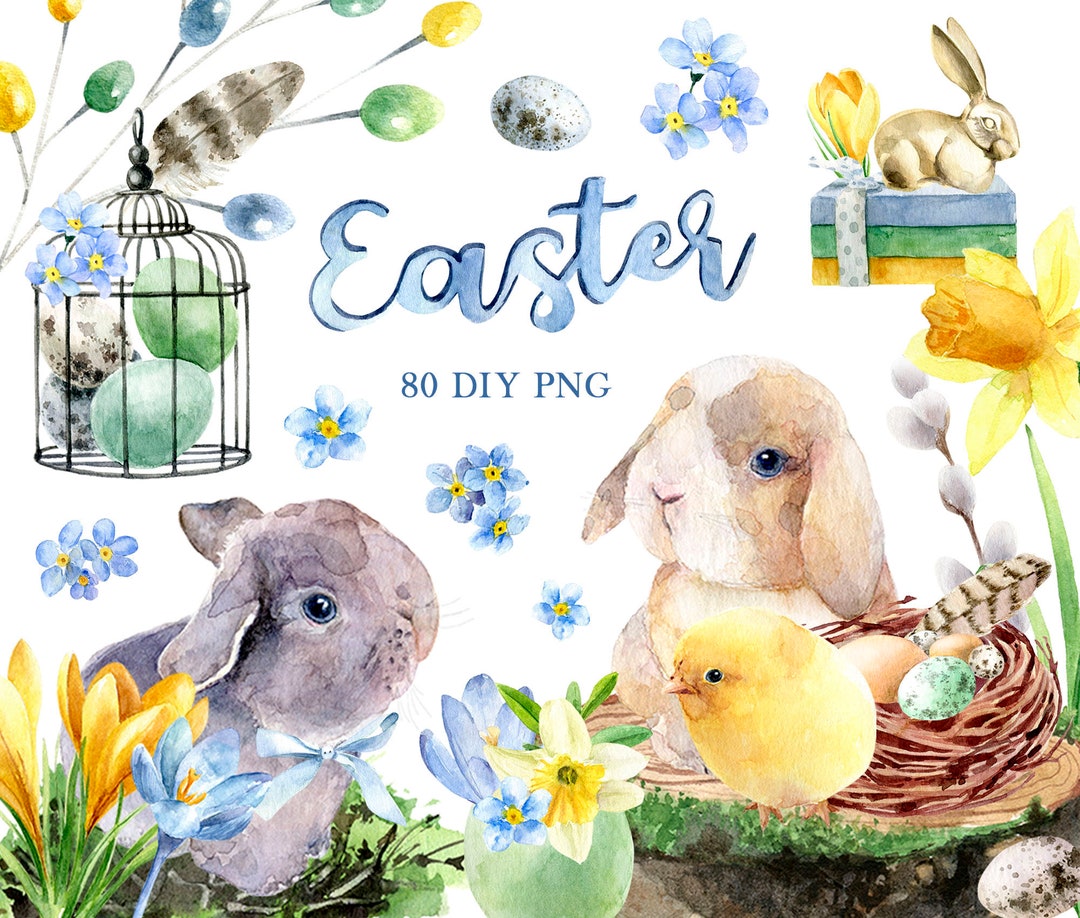 Watercolor Easter Clipart, Spring Clip Art, Easter Clipart, Bunny ...