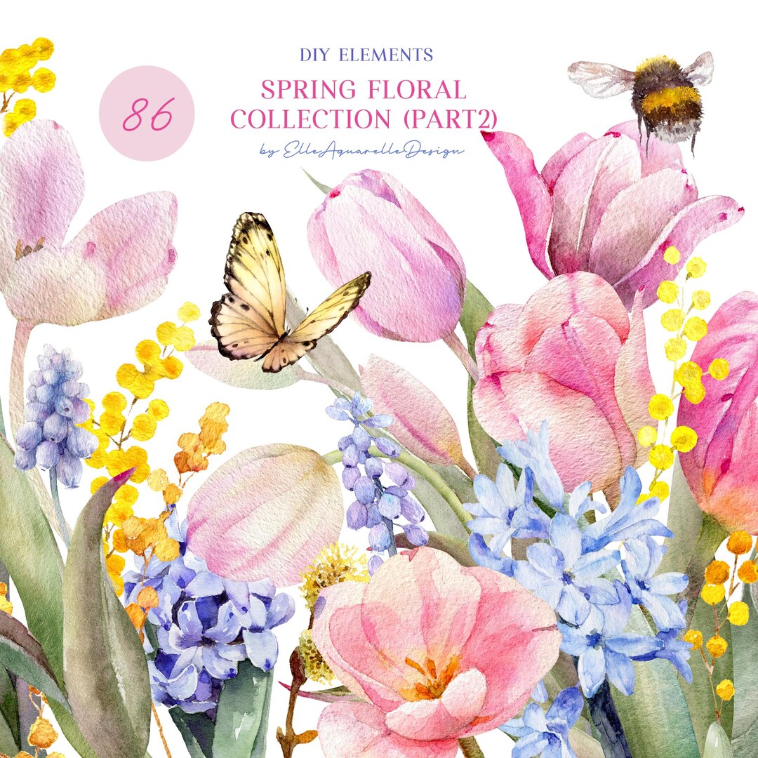 Watercolor Spring Flower Clipart, Tulip Clip Art, Spring Clipart ...