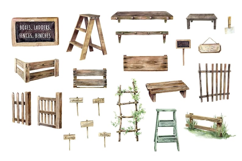 Watercolor Gardening Clipart Rustic Farmhouse Clip Art - Etsy