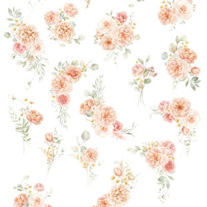 Blush Flowers Clipart, Peach Floral Clipart, Watercolor Flower Clip Art ...
