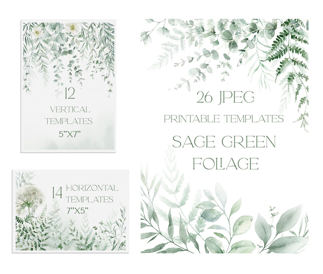 Watercolor Eucalyptus Border Clipart, Sage Green Wedding Printable ...