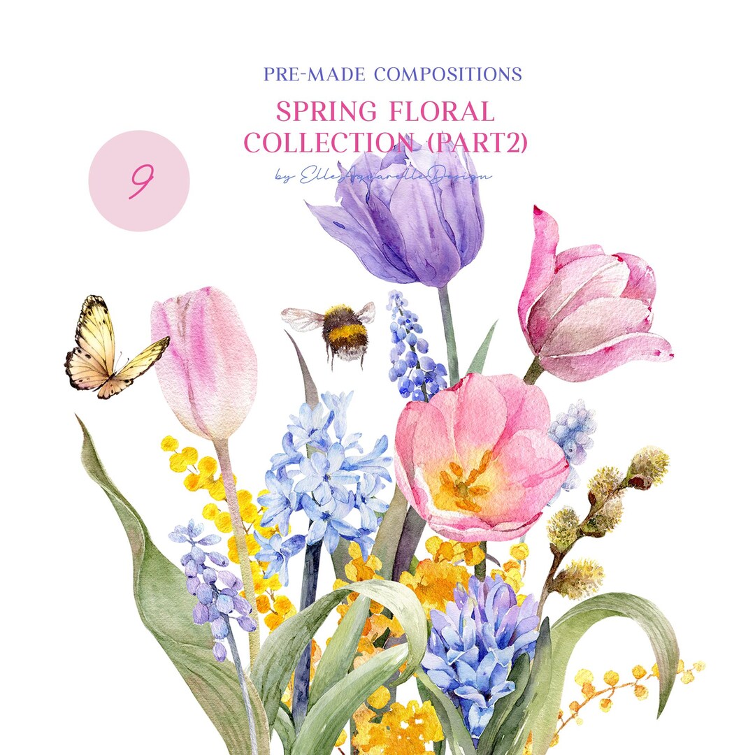 Watercolor Spring Flowers Clipart, Tulips Clip Art, Watercolor Pink ...
