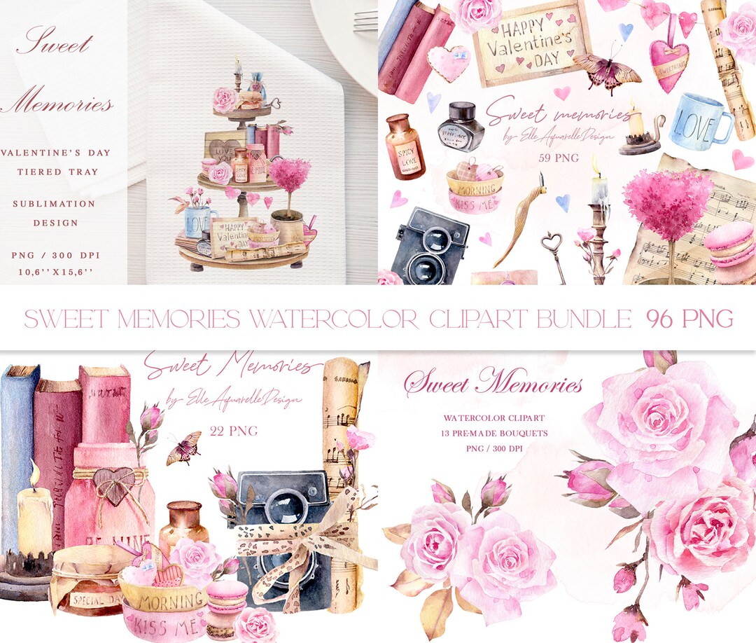 Watercolor Valentine Clipart, Valentines Png, Vintage Watercolor Clip ...