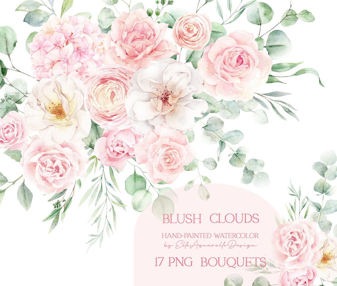 Watercolor Pink Flower Clipart, Floral Clipart, Blush Pink Roses ...