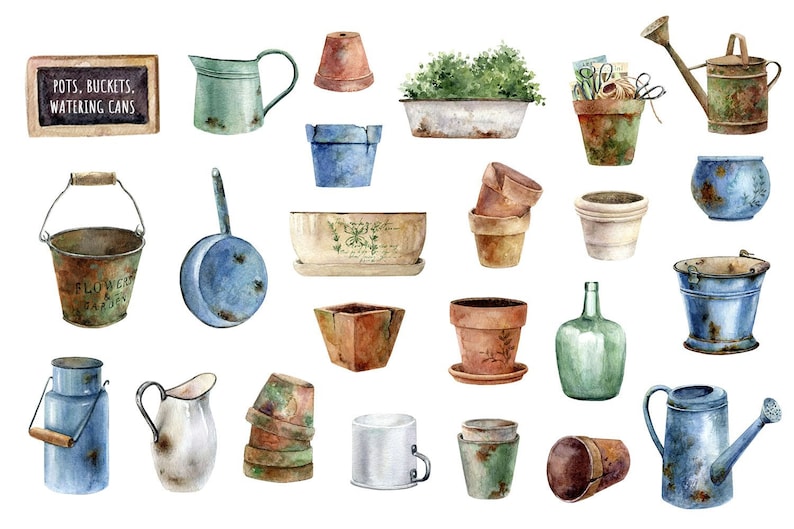 Watercolor Gardening Clipart Rustic Farmhouse Clip Art - Etsy