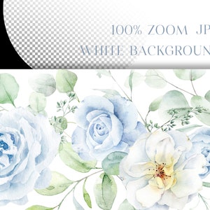 Watercolor Floral Border Dusty Blue Floral Clipart (Instant Download ...