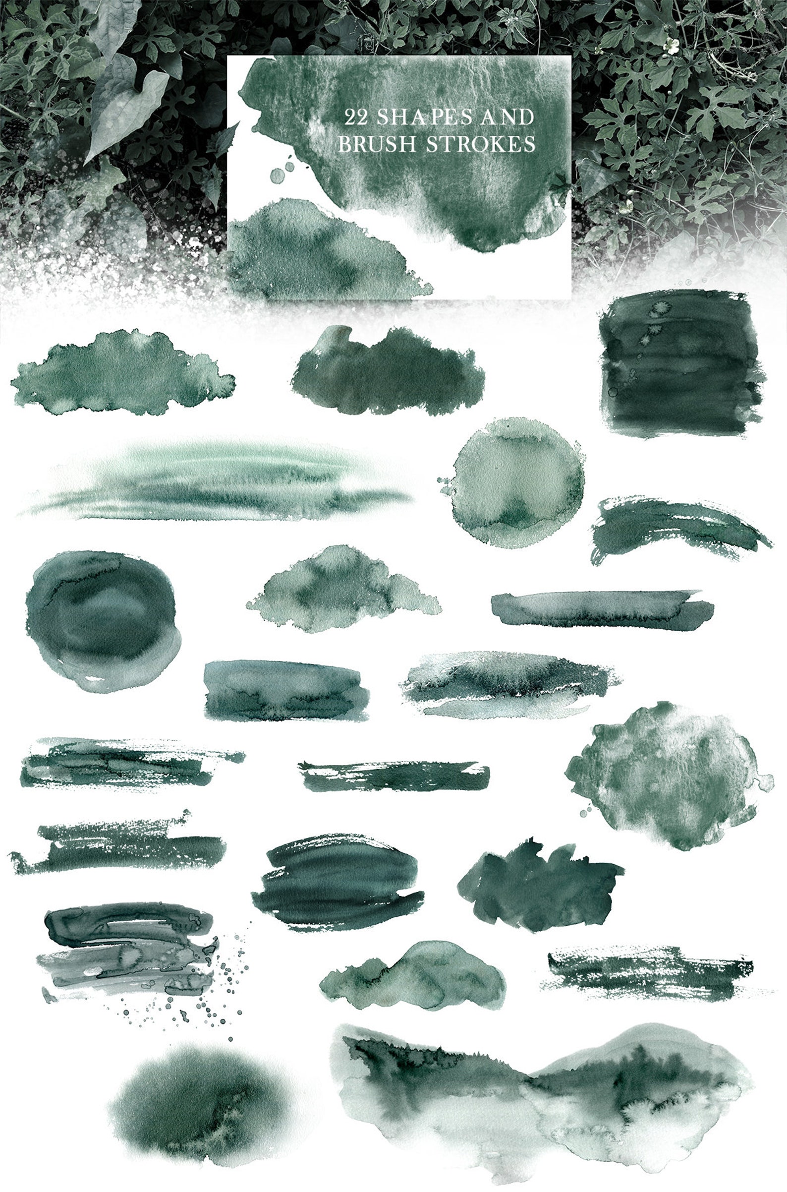 Dark Sage Green Watercolor Splashes Clipart Green Brush - Etsy