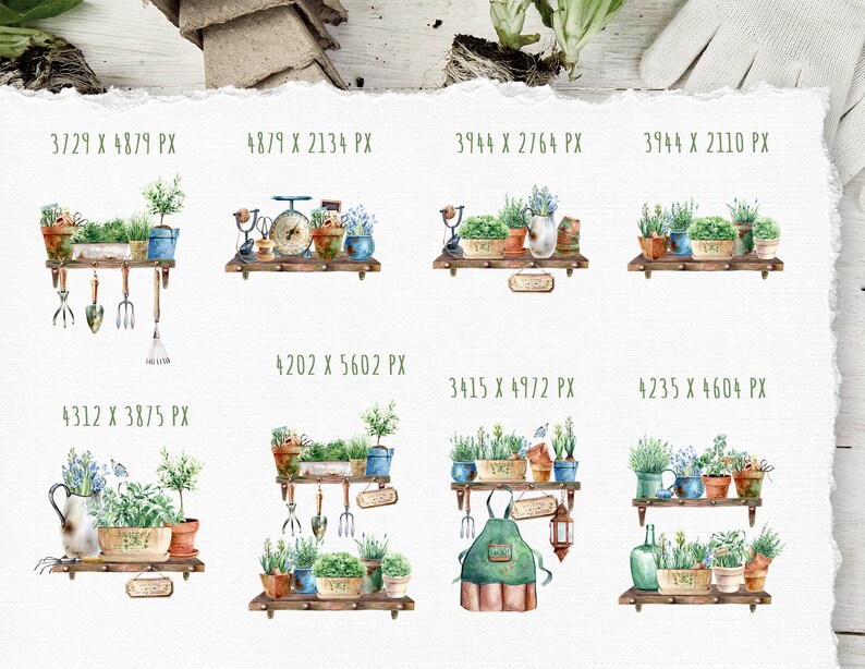 Watercolor Gardening Clipart Rustic Farmhouse Clip Art - Etsy