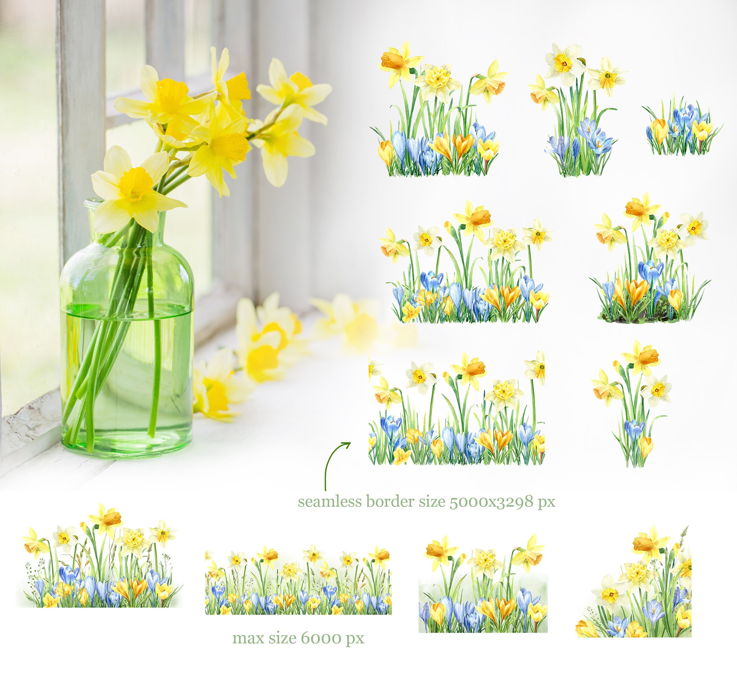 Spring Flowers Clipart, Watercolor Daffodils Png, Crocuses, Watercolor ...