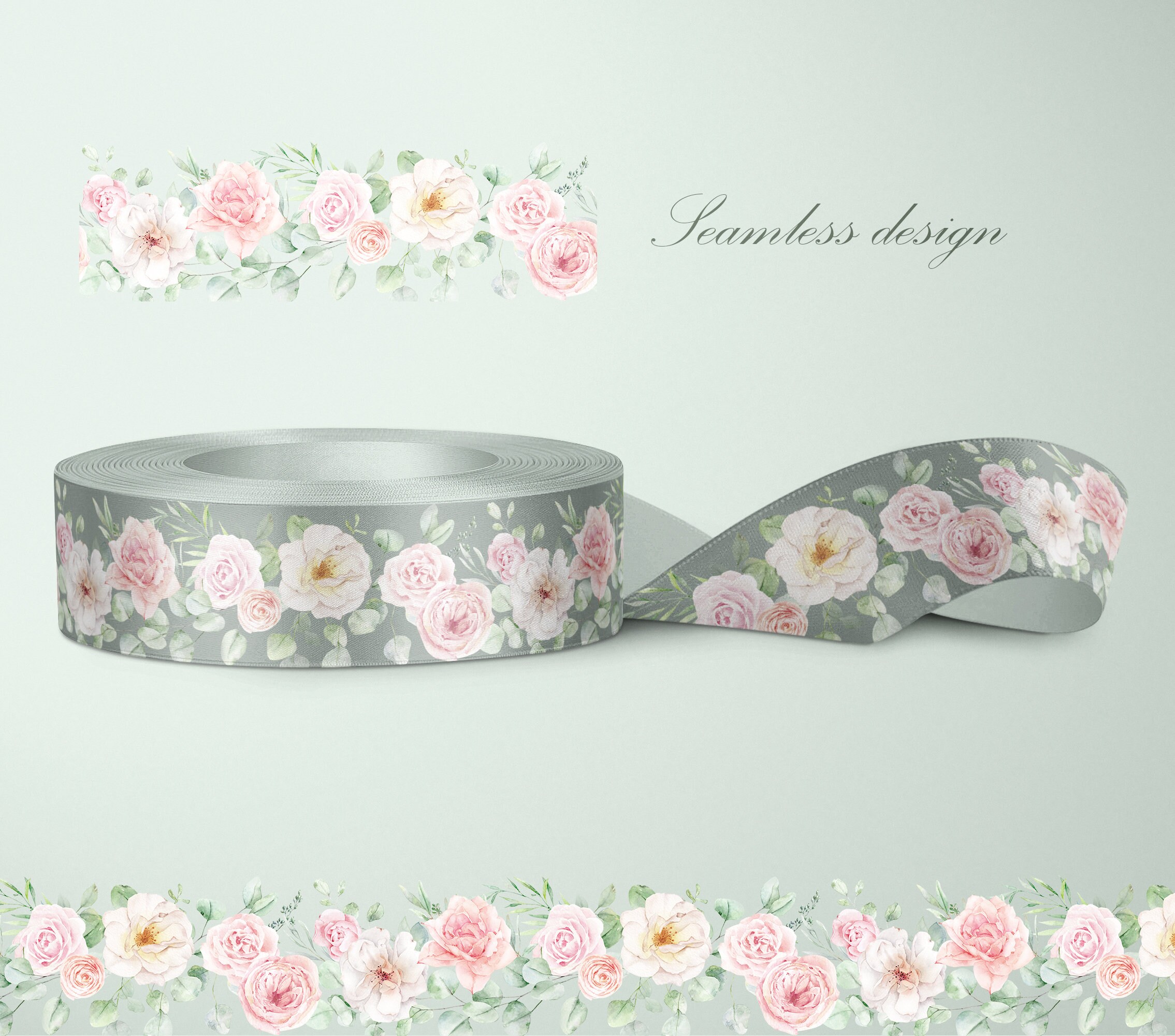 Watercolor Floral Border Blush Pink Roses Clipart Seamless - Etsy