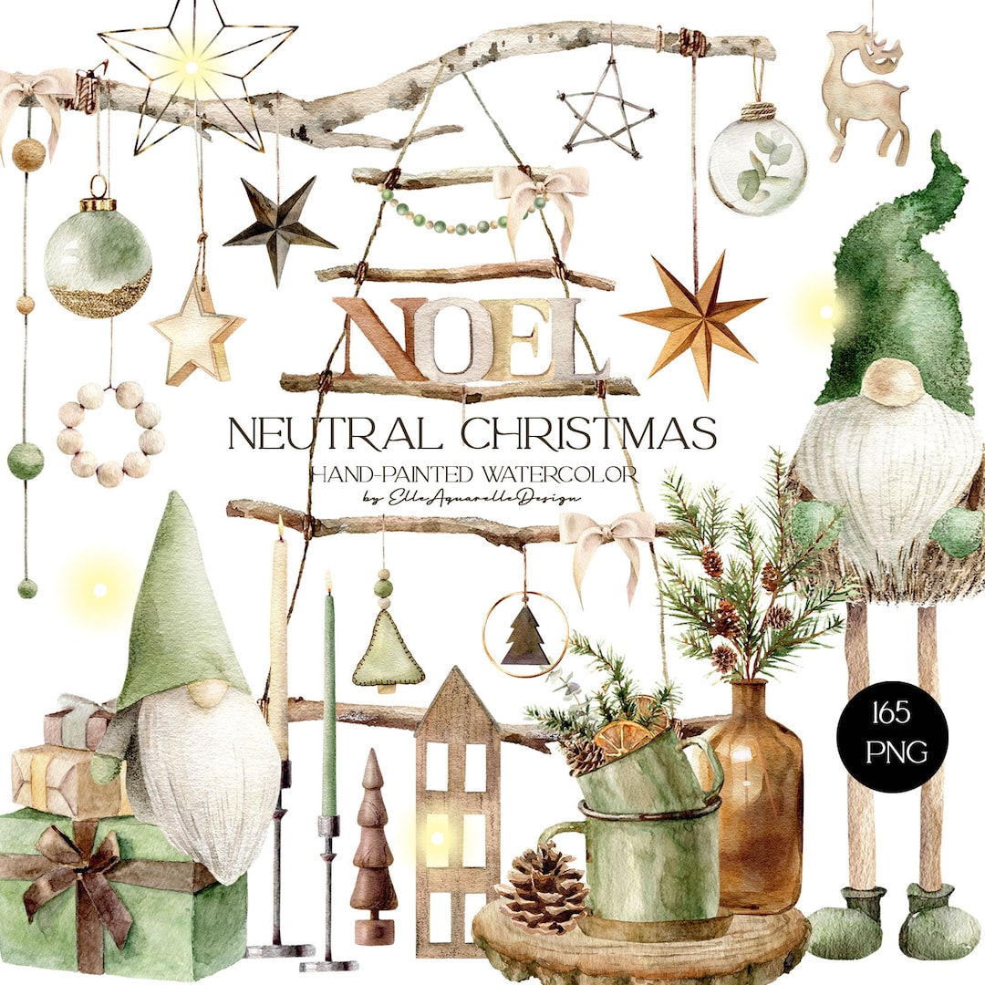 Boho Christmas Clipart, Watercolor Neutral Christmas Clipart, Cozy ...