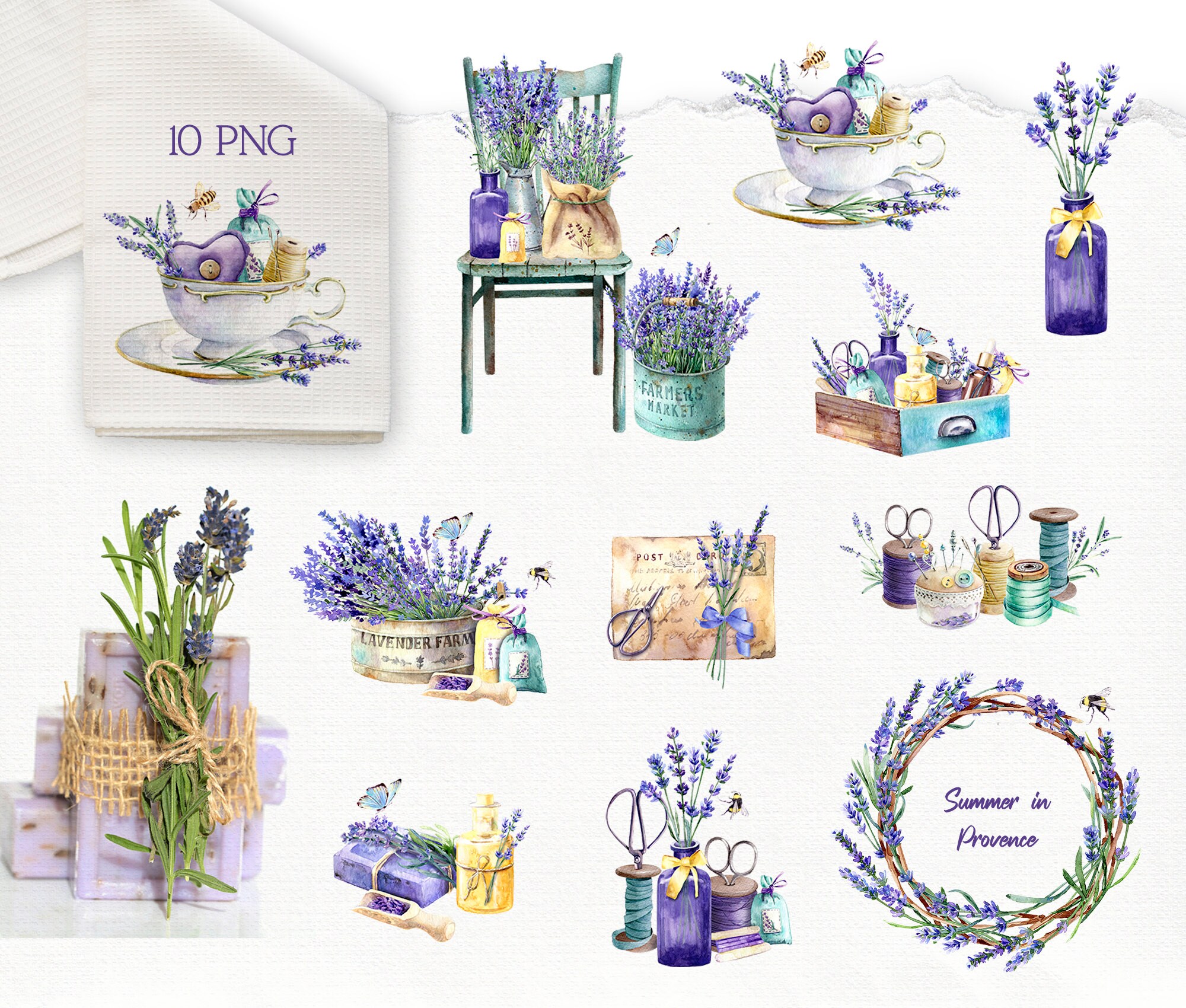 French Farmhouse Watercolor Clipart Provence Clip Art - Etsy