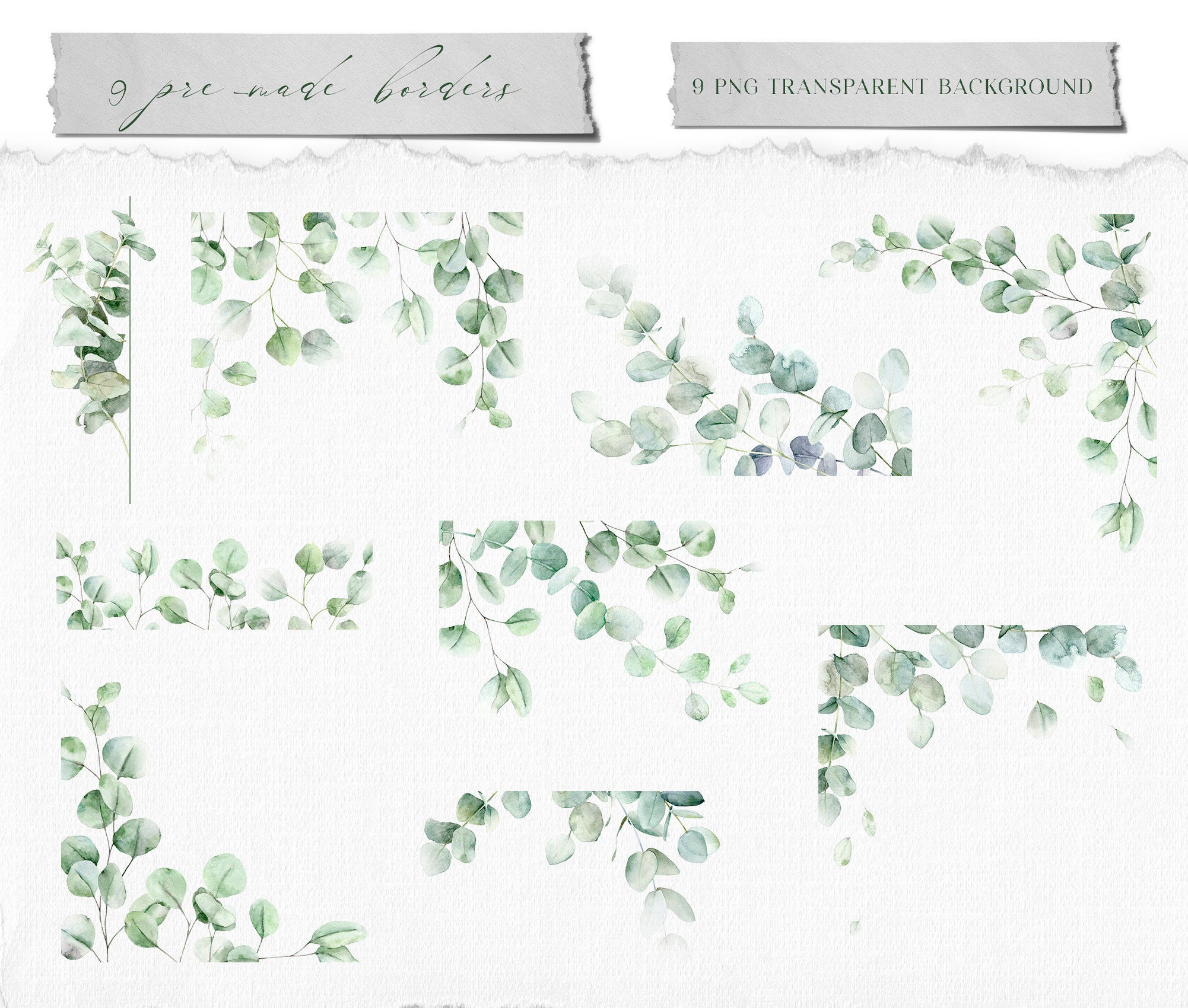 Watercolor Eucalyptus Border Greenery Frame Clipart - Etsy