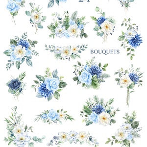 Blue Floral Clipart, Blue Flowers Clip Art, Watercolor Flower Clipart ...