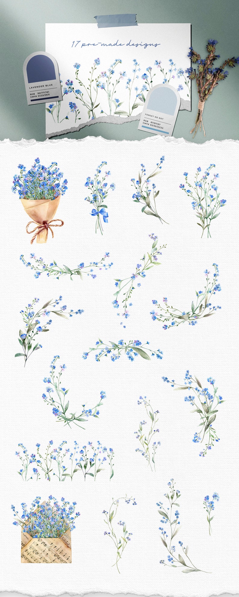 Forget Me Not Watercolor Clipart Blue Flowers Png Wedding - Etsy