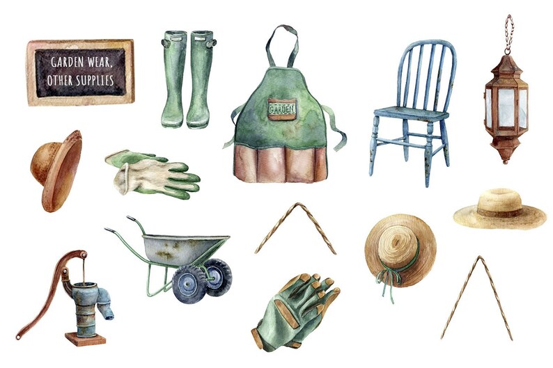 Watercolor Gardening Clipart Rustic Farmhouse Clip Art - Etsy