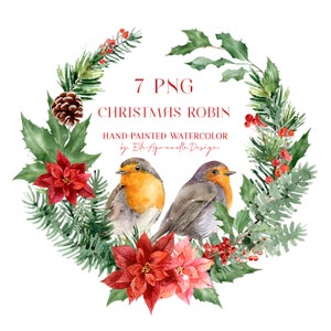 Watercolor Robin Clipart, Bird Clip Art, Christmas Robin Watercolor ...