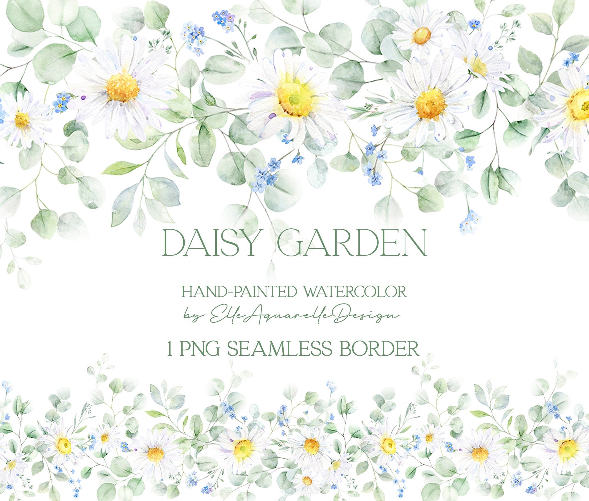 Watercolor Floral Border Clipart Daisy Clipart White Flowers - Etsy