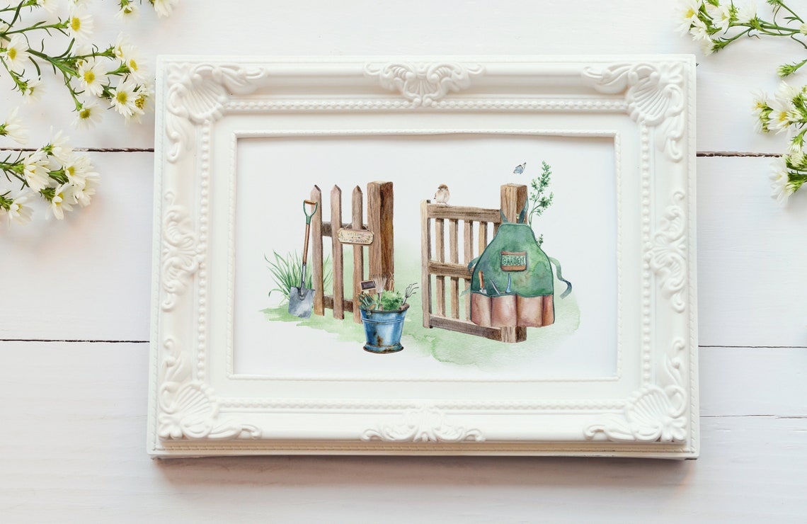 Watercolor Gardening Clipart Rustic Farmhouse Clip Art - Etsy