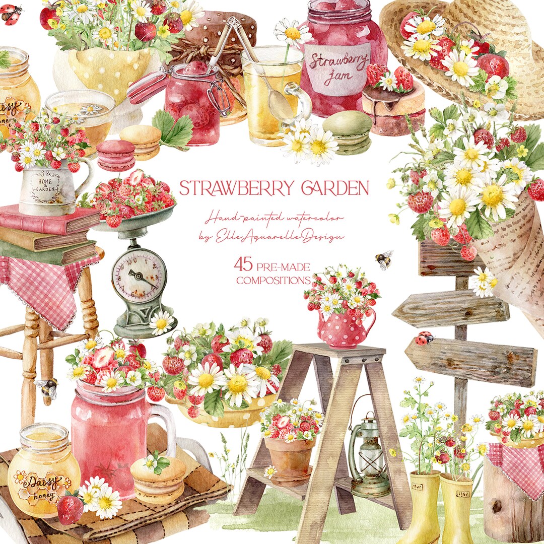 Watercolor Strawberry Clipart, Summer Clipart, Watercolor Strawberries ...