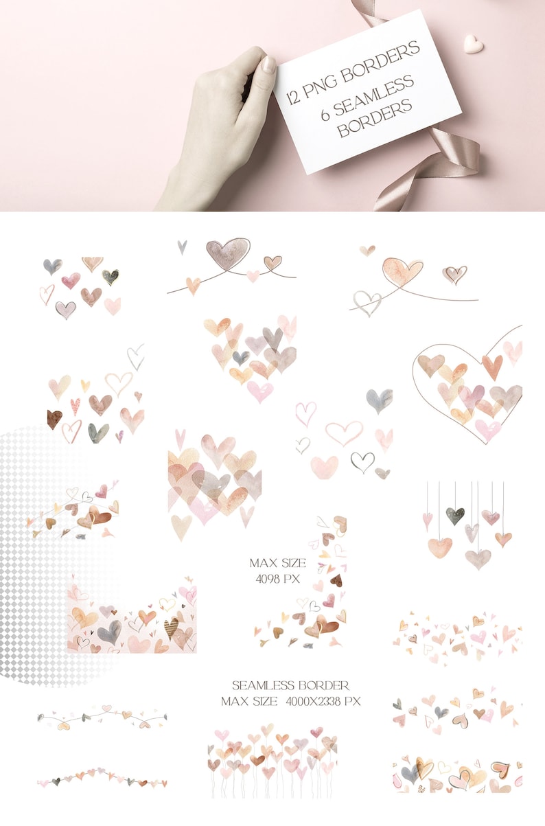 Neutral Watercolor Heart Clipart, Hand Painted Valentine Clip Art ...