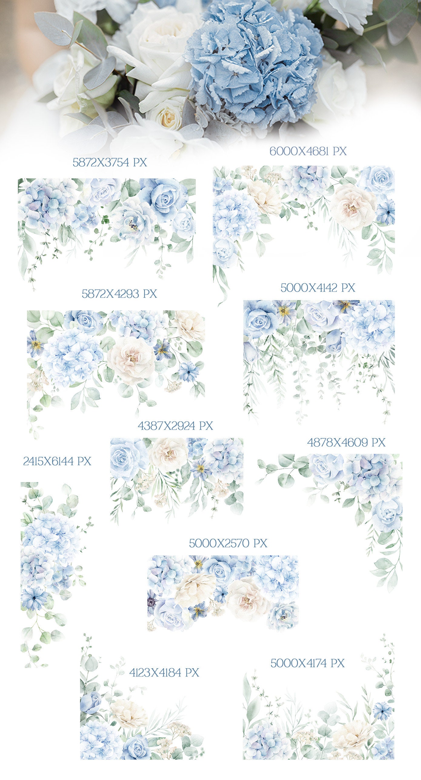 Dusty Blue Flowers Watercolor Clipart Dusty Blue Floral - Etsy