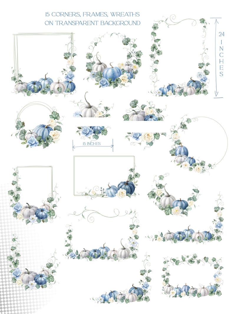Watercolor Blue Pumpkin Clipart Watercolour Floral Pumpkin Frames and ...