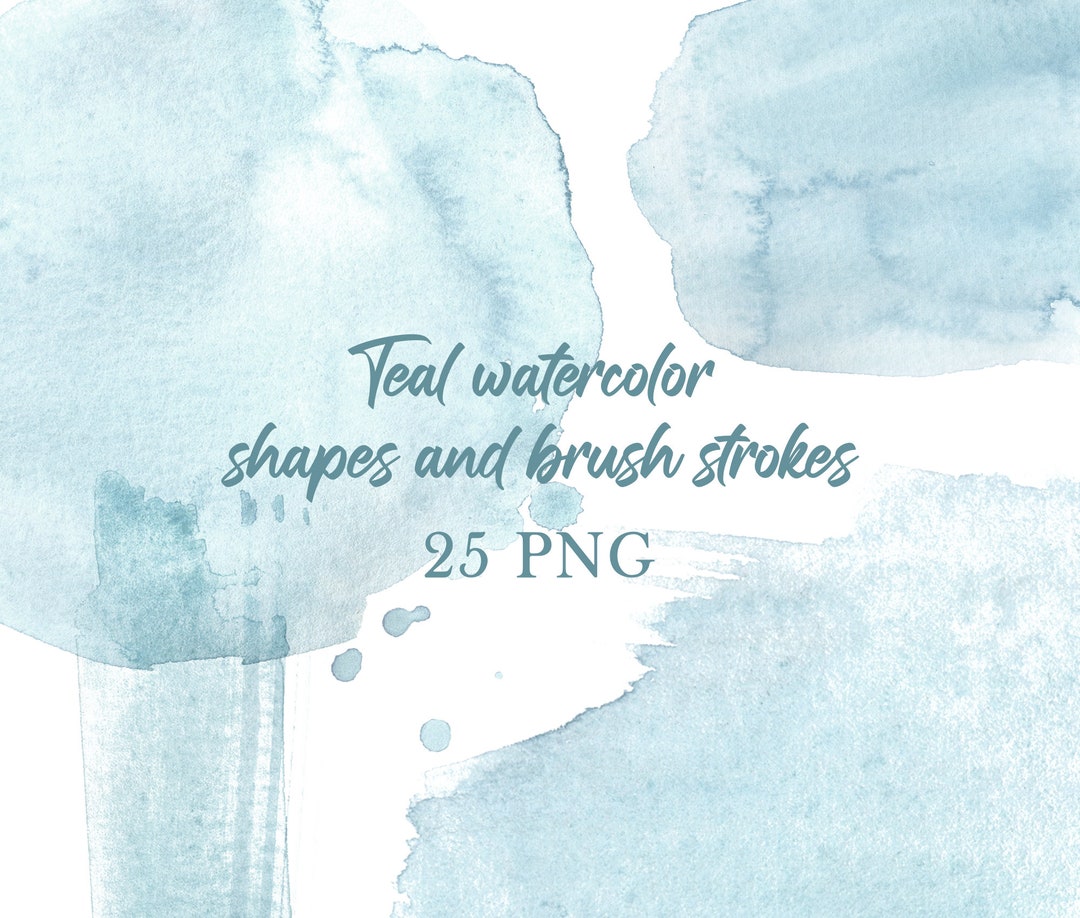 Teal Watercolor Splashes Clipart, Dusty Blue Brush Strokes, Turquoise ...