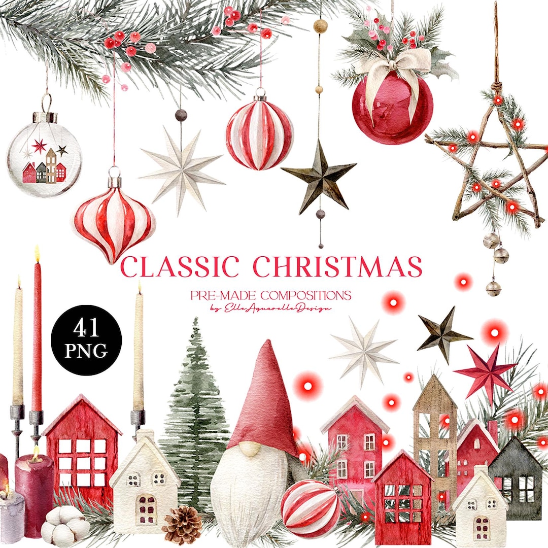 Traditional Christmas Clipart, Red Christmas Ornaments Clip Art ...