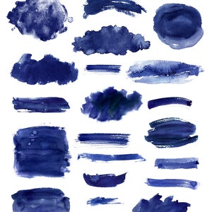 Navy Watercolor Splash Clipart, Dark Blue Brush Strokes, Navy Blue ...