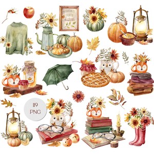 Watercolor Fall Clipart Bundle, Cozy Autumn Clipart, Autumn Watercolor ...