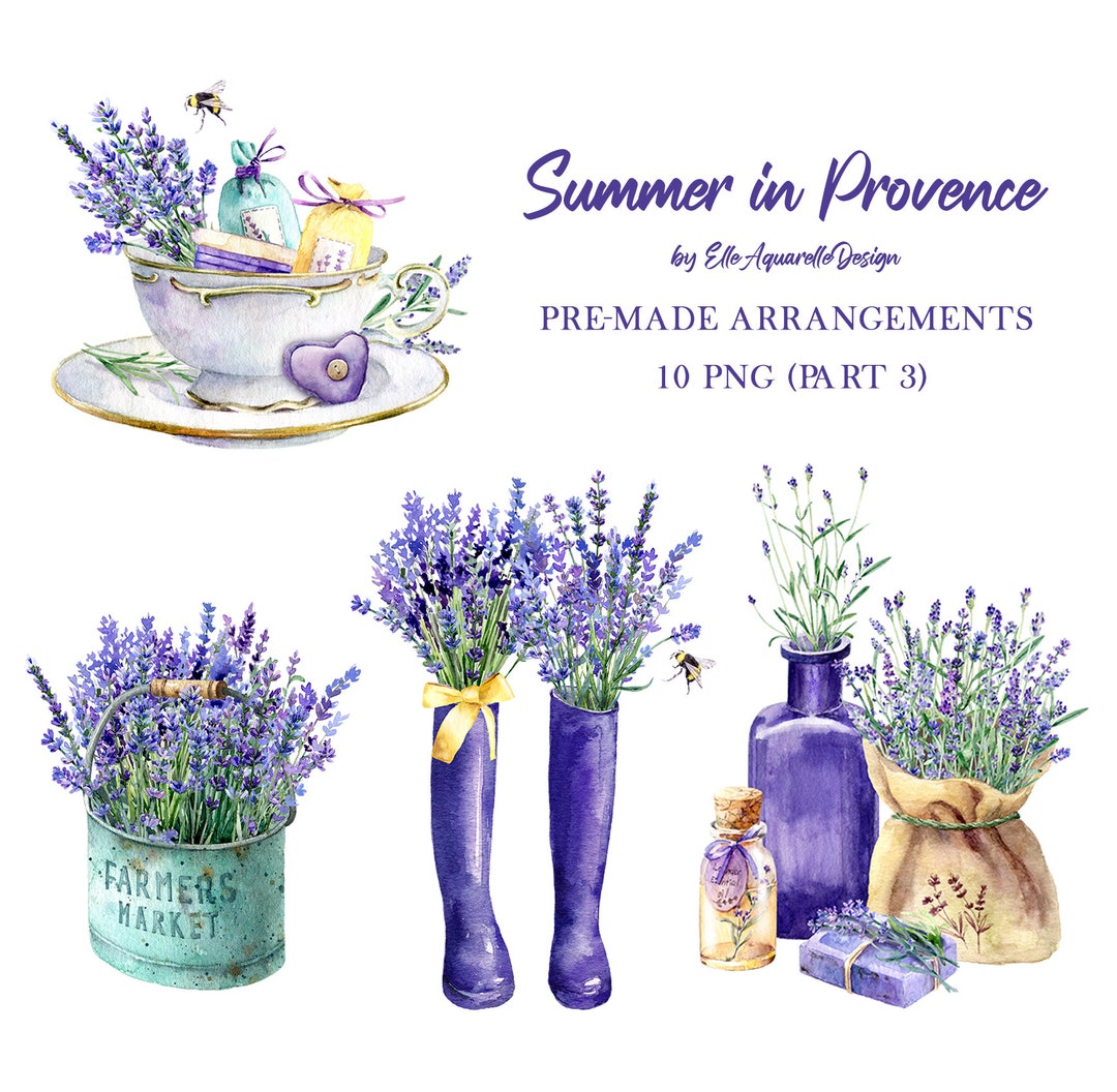 Watercolor Lavender Clipart, French Farmhouse Watercolor Clipart ...