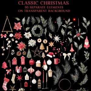 Traditional Christmas Clipart, Red Christmas Watercolor Ornaments ...