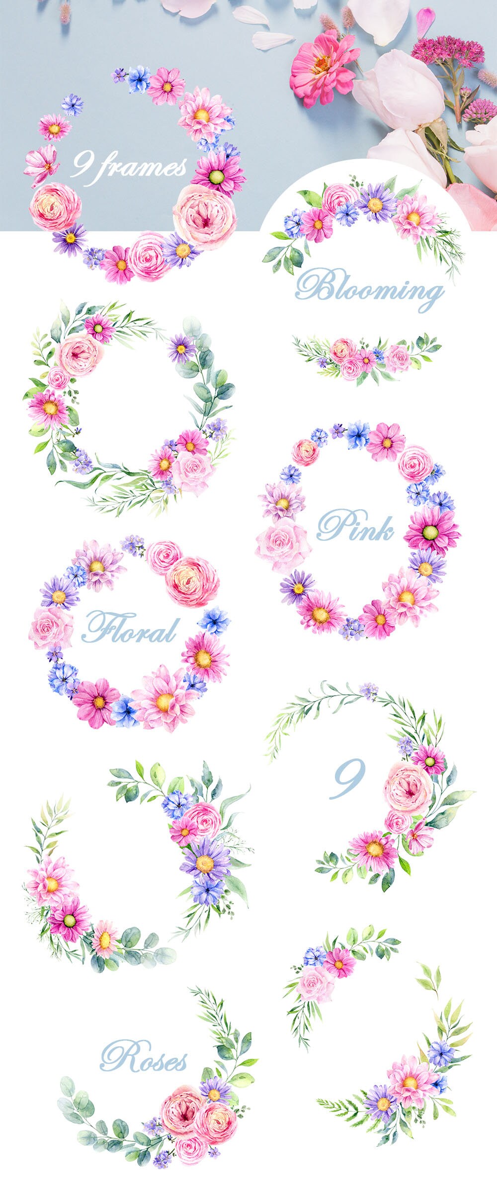 Watercolor Flowers Clipart Bundle Floral Clipart Roses - Etsy