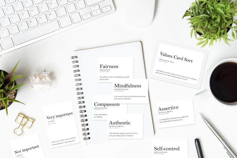 Core Values Sort Cards 50 Pack Personal Development Goal Setting ACT ...